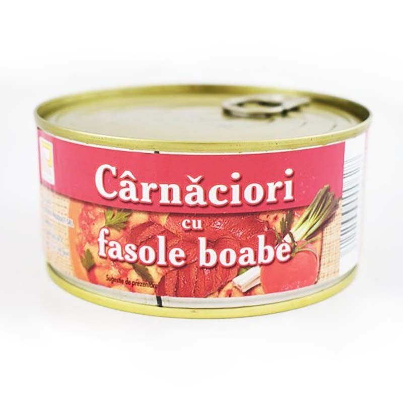 Conservă de cârnăciori cu boabe de fasole, 300 g, Rotina